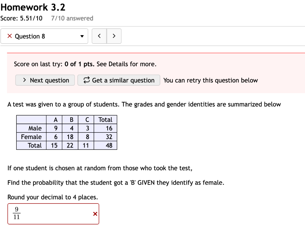 Solved Homework 3.2 Score: 5.51/107/10 answered Score on | Chegg.com