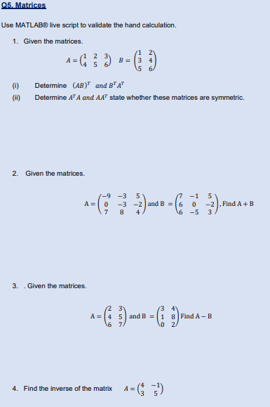 Solved Use MATLABD live script to validate the hand | Chegg.com