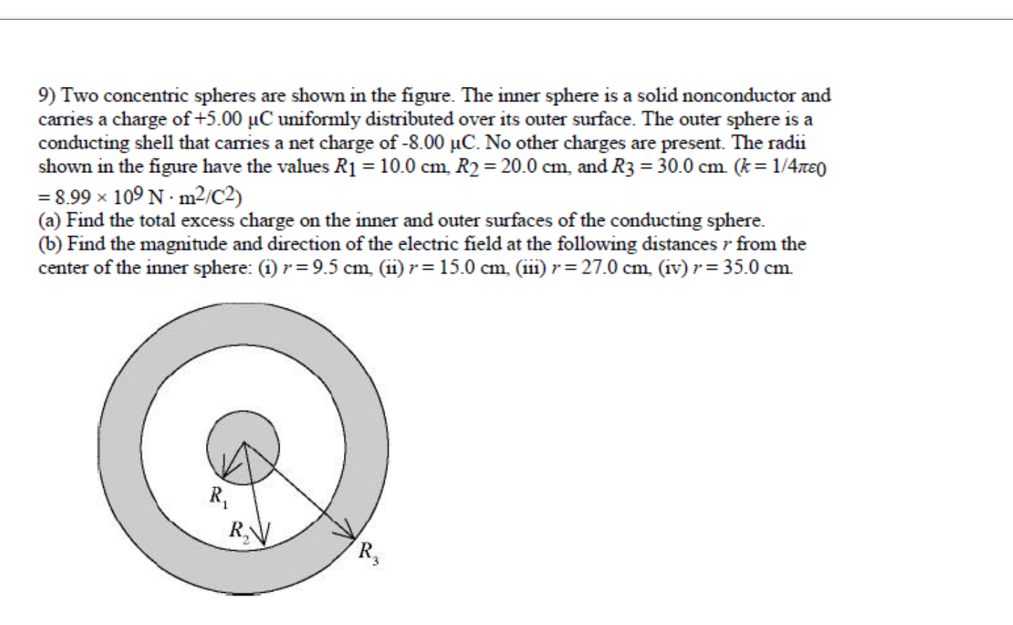 Solved 9) Two concentric spheres are shown in the figure. | Chegg.com