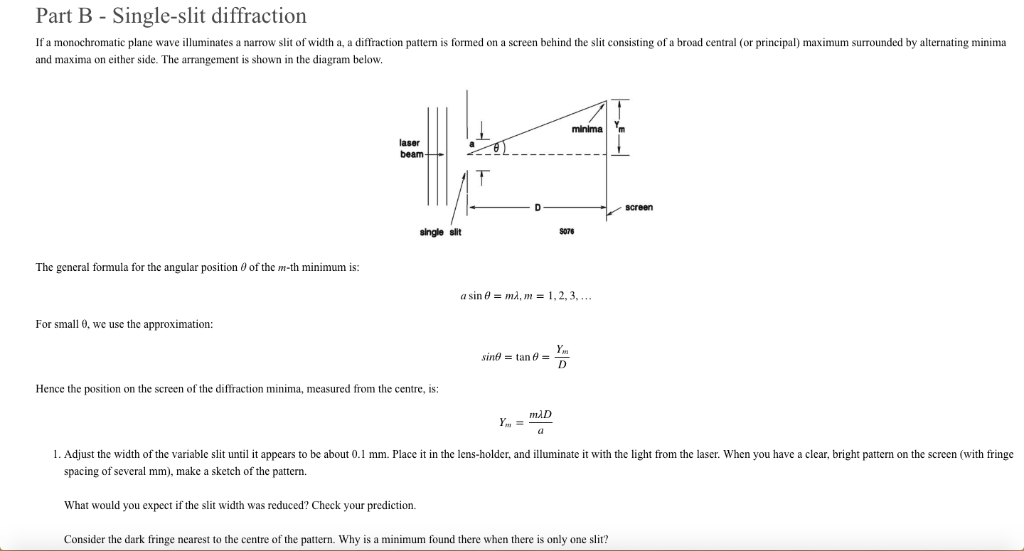 Solved Part B Single-slit diffraction If a monochromatic | Chegg.com
