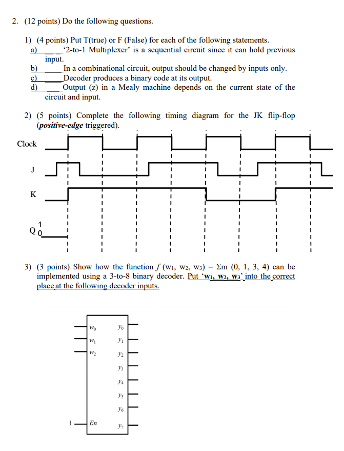 Solved 2. (12 points) Do the following questions. 1) (4 | Chegg.com