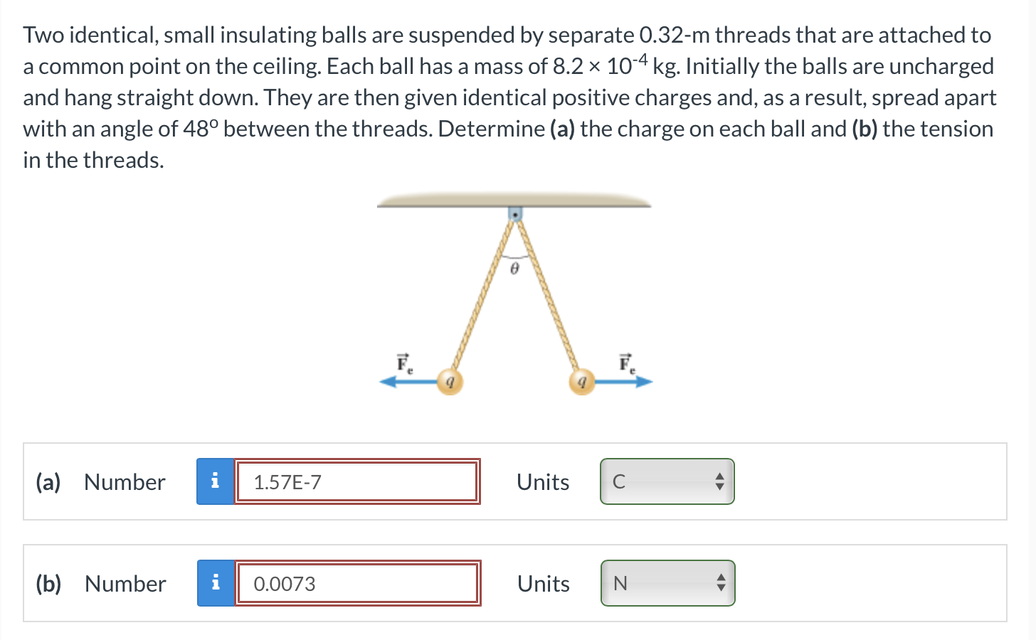 Solved Two identical, small insulating balls are suspended | Chegg.com