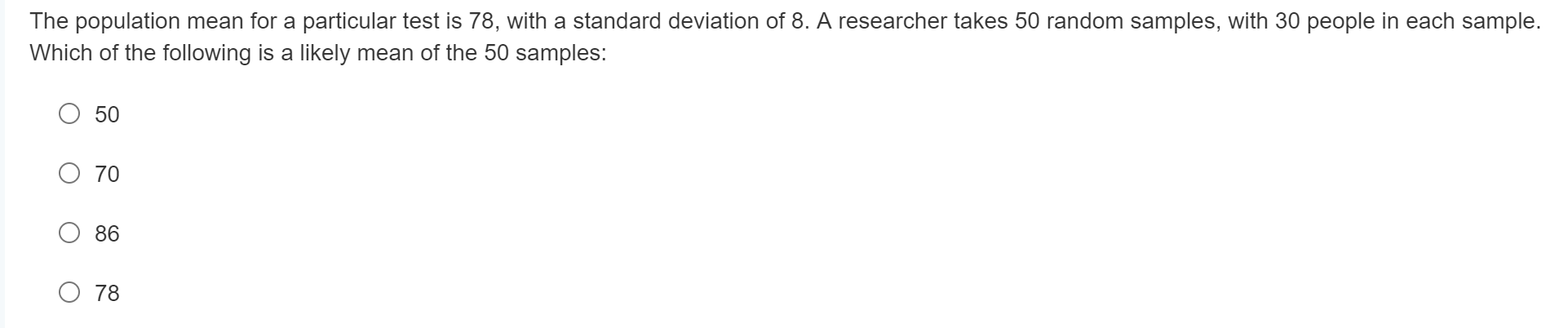 Solved The population mean for a particular test is 78 , | Chegg.com