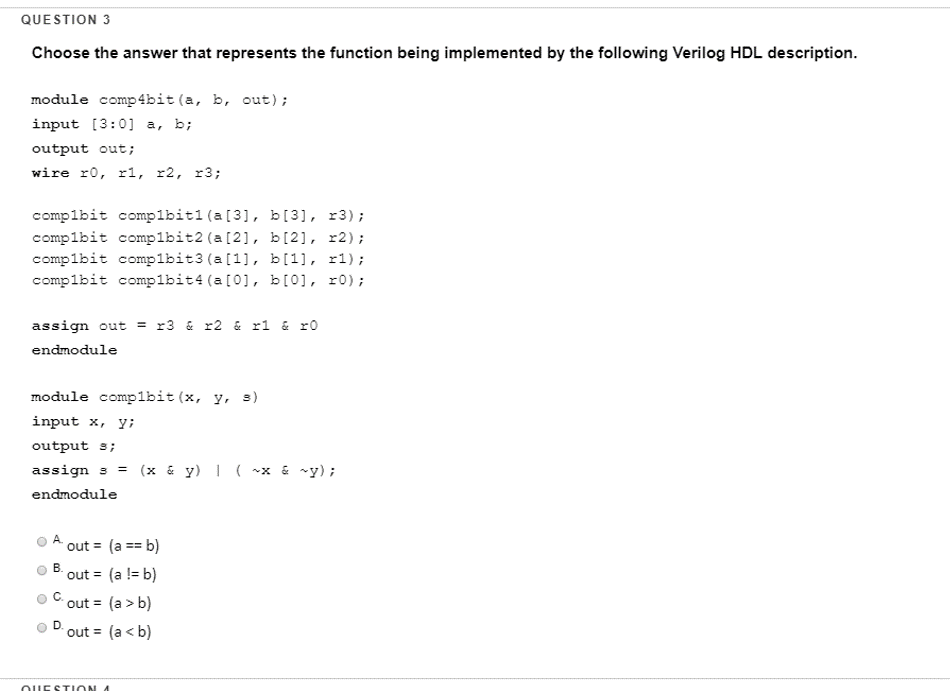 QUESTION 3 Choose the answer that represents the | Chegg.com
