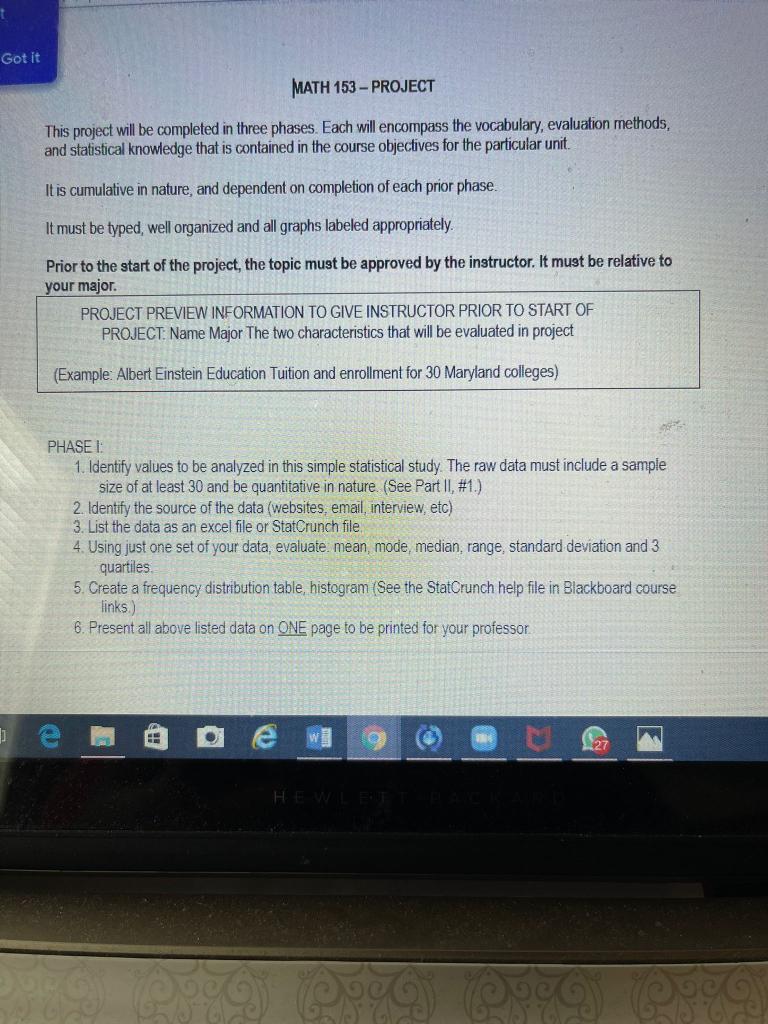 Got it MATH 153 - PROJECT This project will be | Chegg.com