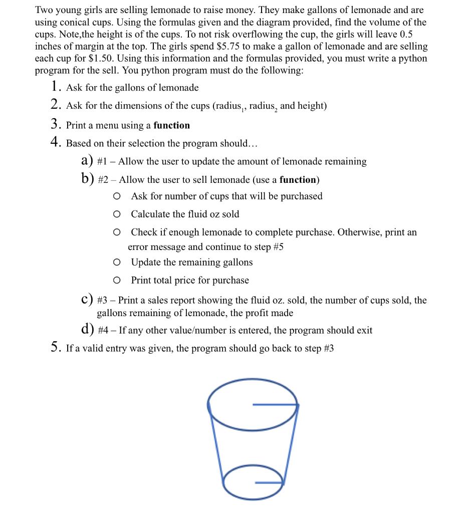 Solved Two young girls are selling lemonade to raise money. | Chegg.com