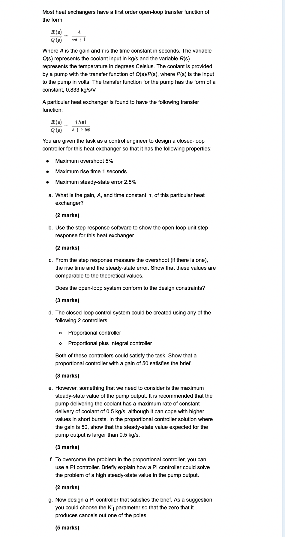 Solved Most heat exchangers have a first order open-loop | Chegg.com