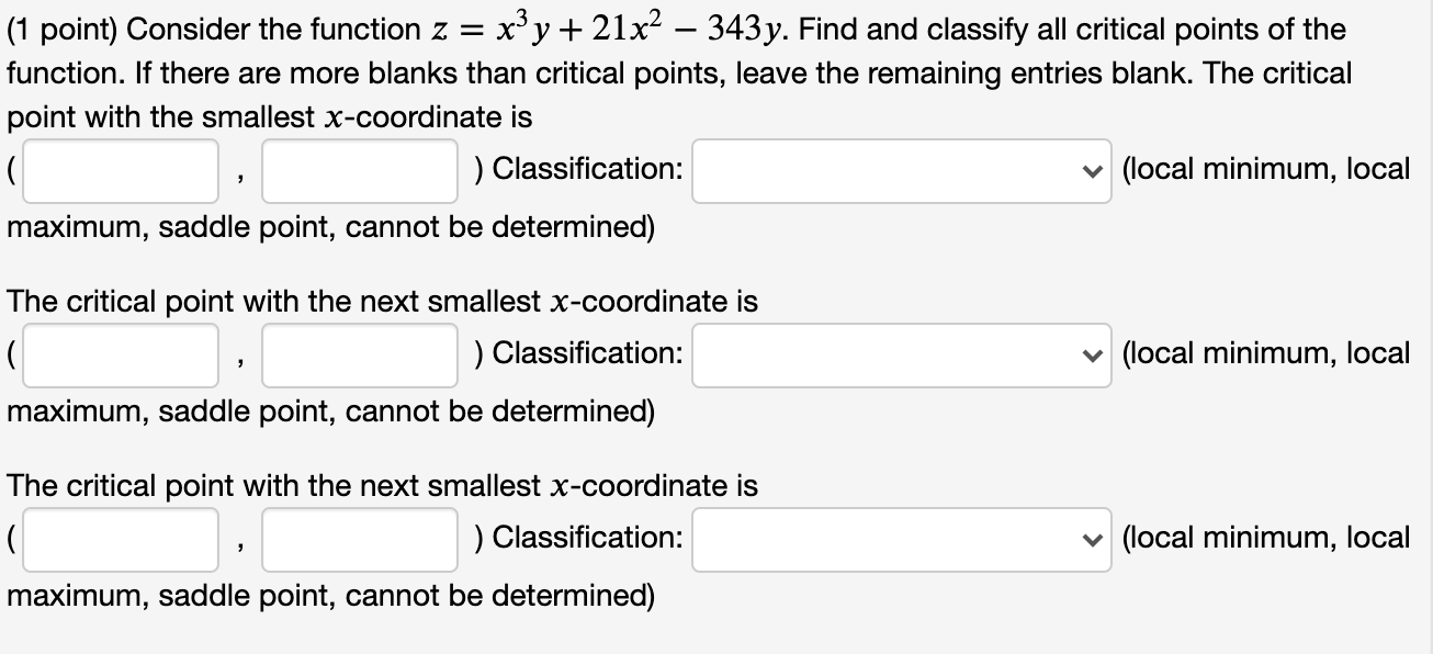Solved (1 point) Consider the function z = x xạy + 21x2 – | Chegg.com