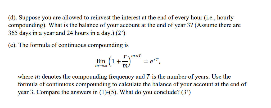 Solved Problem 2. (Continuous compounding, 11') Suppose you | Chegg.com