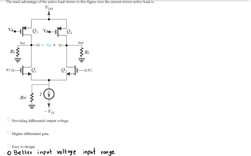 Solved The main advantage of the active load shown in this | Chegg.com