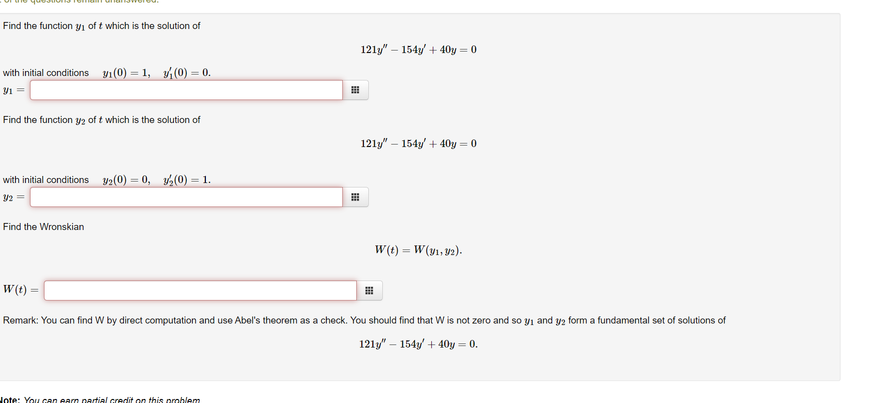 Find the function y1 of t which is the solution of | Chegg.com