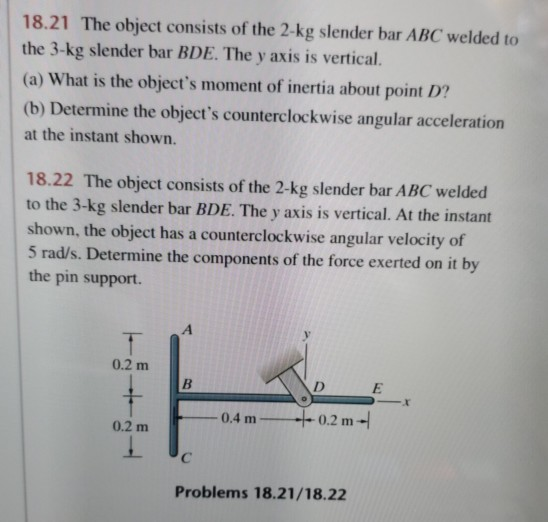 Solved 18.21 The object consists of the 2-kg slender bar ABC | Chegg.com