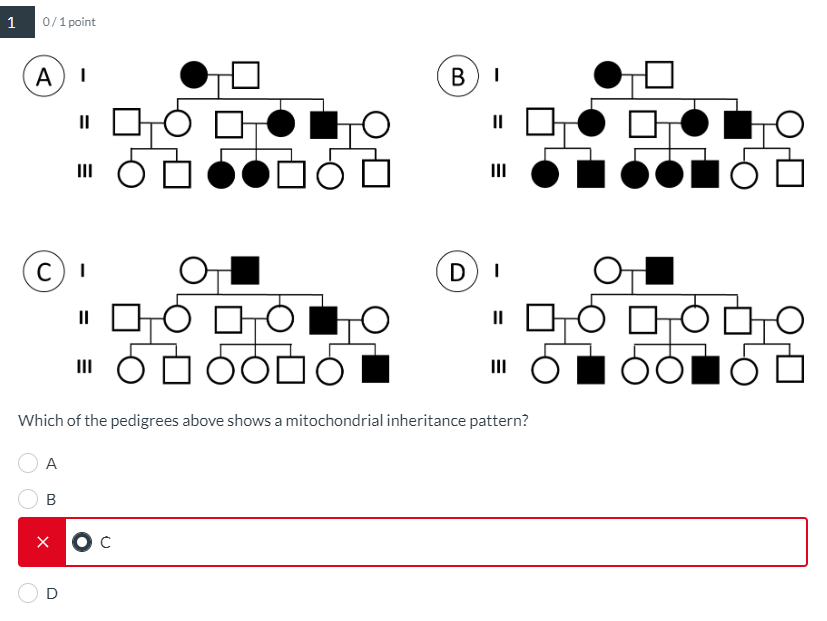 Solved (A) 1IIICcc(D) 1IIIWhich of the pedigrees above shows | Chegg.com
