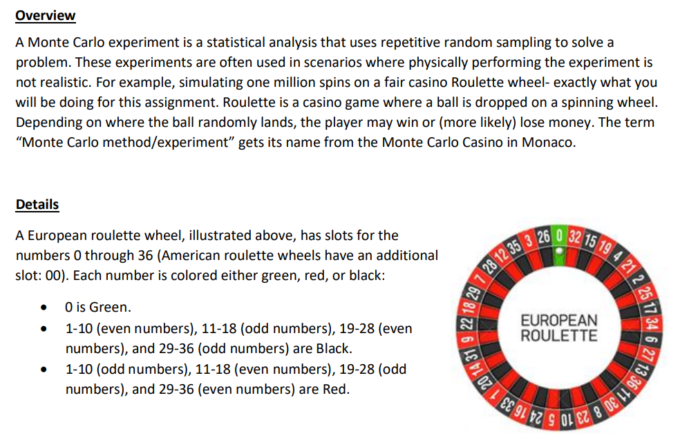 Solved Overview A Monte Carlo experiment is a statistical | Chegg.com