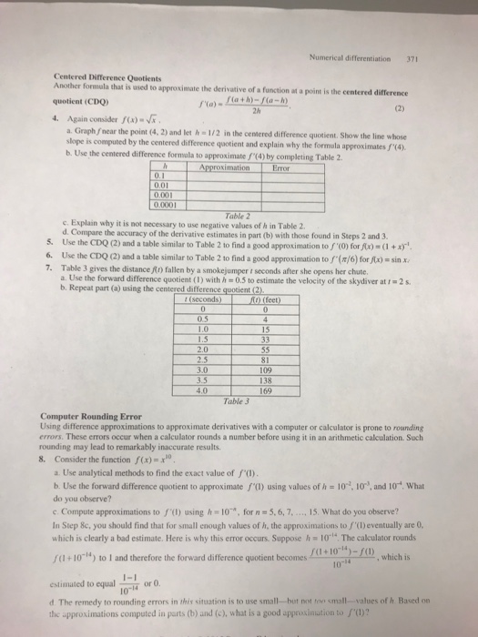 Solved Numerical differentiation 371 Centered Difference | Chegg.com