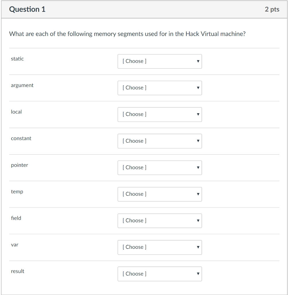 Solved Question 1 2 pts What are each of the following | Chegg.com