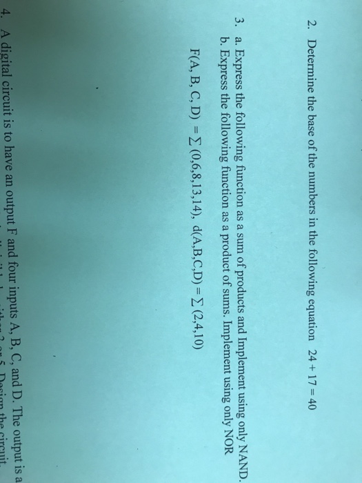 Solved 2, Determine the base of the numbers in the following | Chegg.com