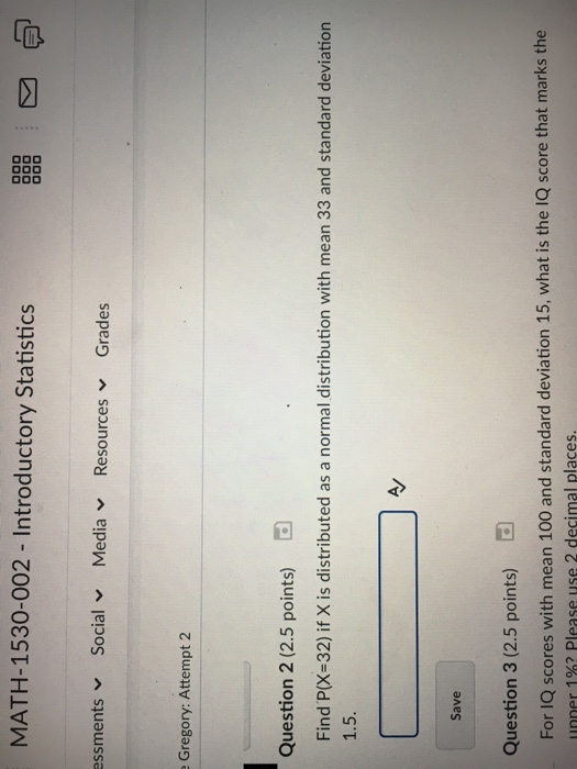 Solved MATH-1530-002 - Introductory Statistics OOD 00D | Chegg.com