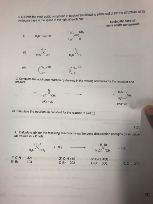 Solved 3. a) Circle the most acidic compound in each of the | Chegg.com