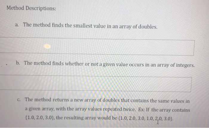 Solved Method Descriptions Method Finds Smallest Value A