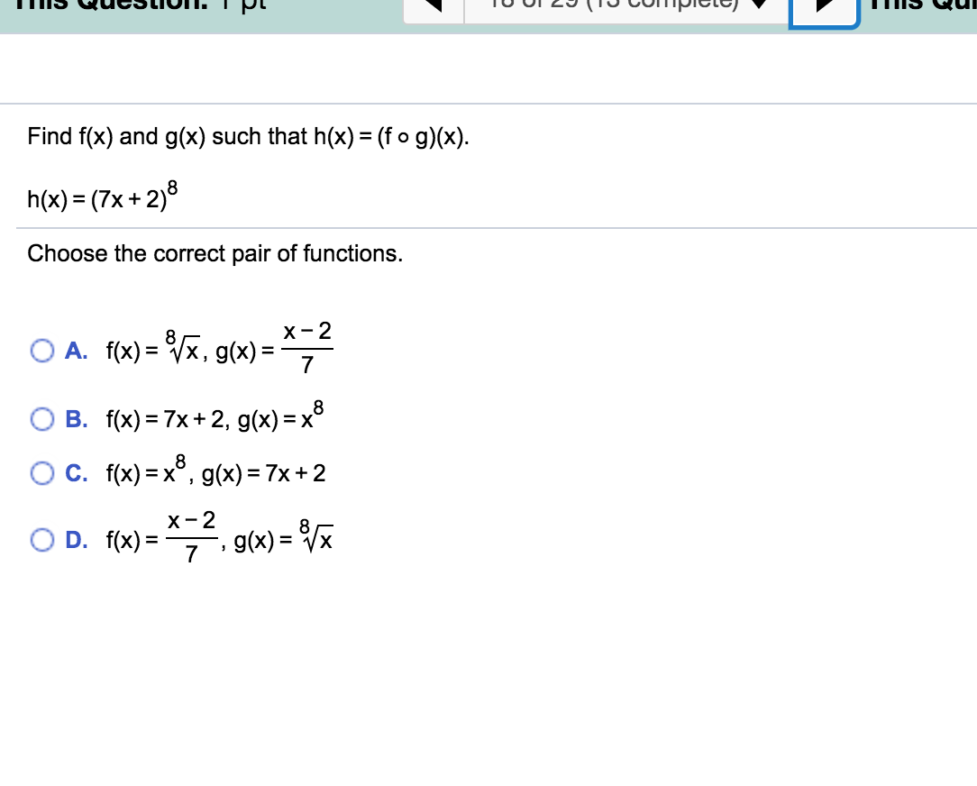Solved Find f(x) and g(x) such that h(x) = (fog)(x). h(x) = | Chegg.com