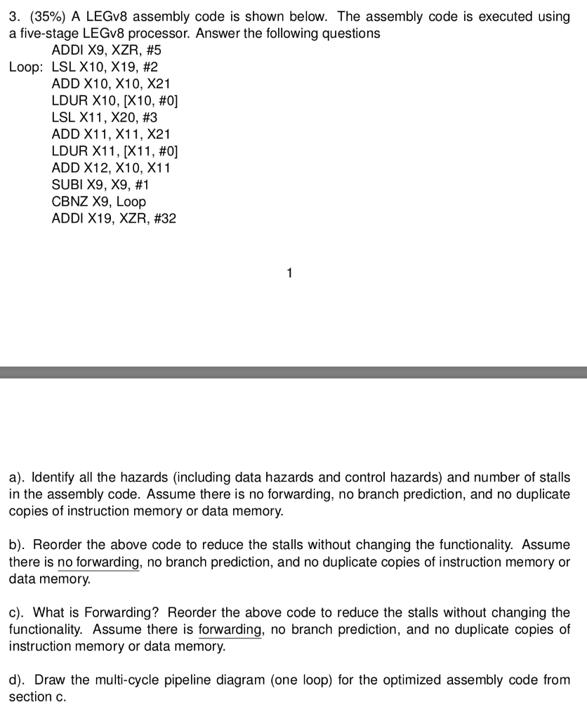 3. (3596) A LEGv8 assembly code is shown below. The | Chegg.com