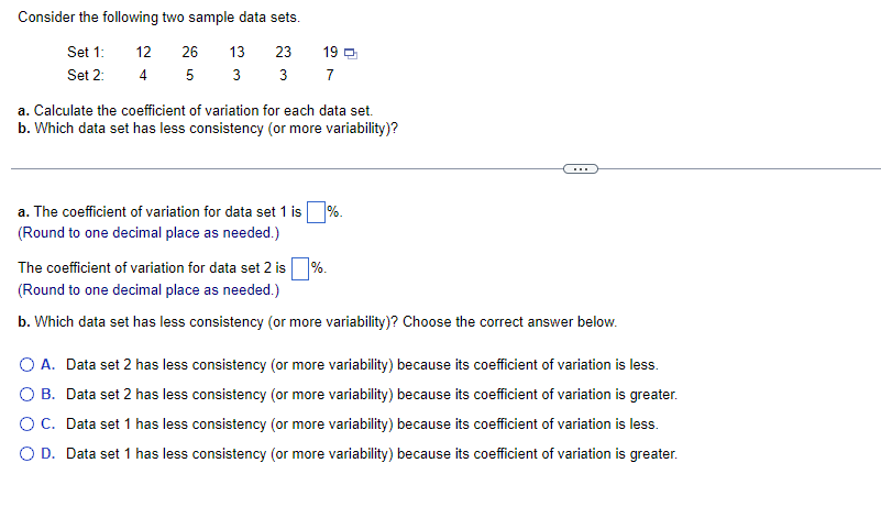 Solved Consider the following two sample data sets. a. | Chegg.com