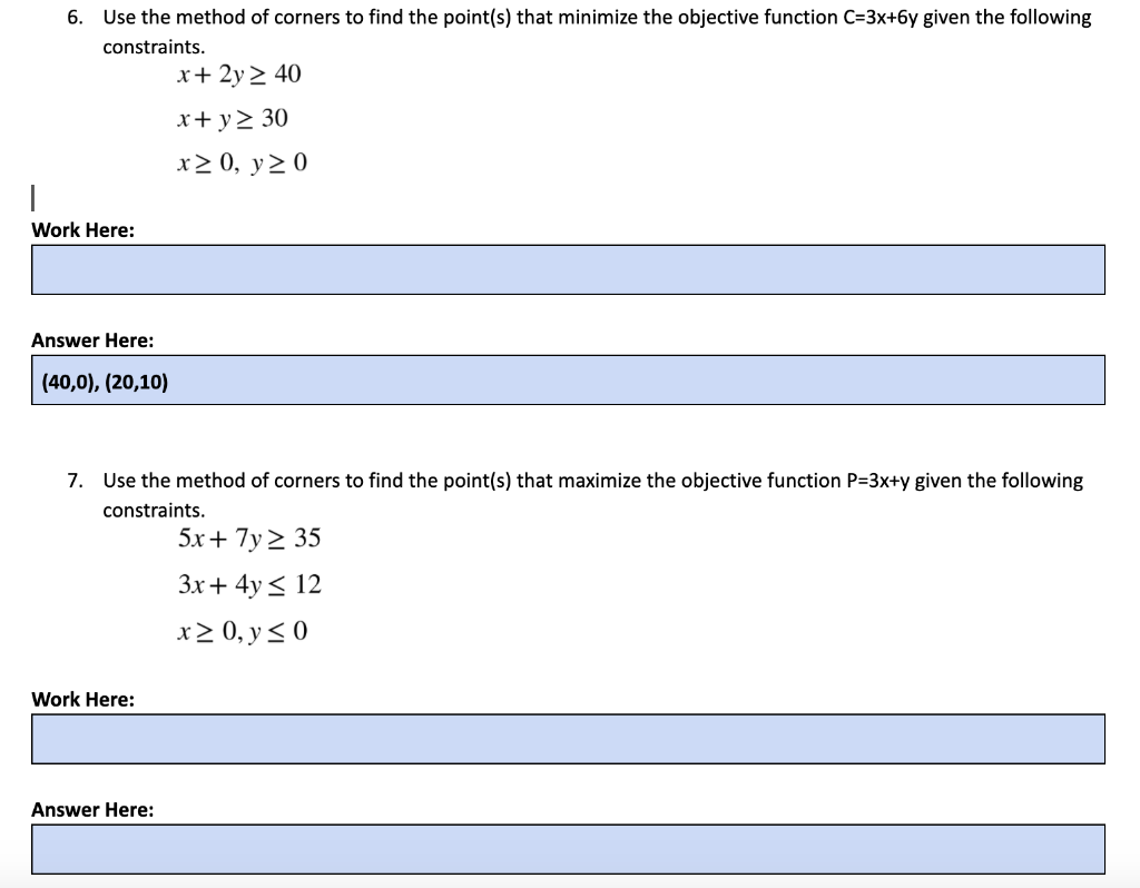 Solved 6. Use the method of corners to find the point(s) | Chegg.com