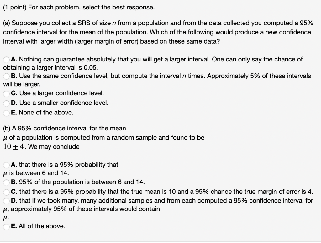 Solved (1 point) For each problem, select the best response. | Chegg.com