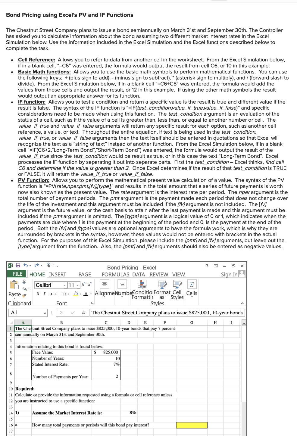 Solved Bond Pricing using Excel's PV and IF Functions The | Chegg.com