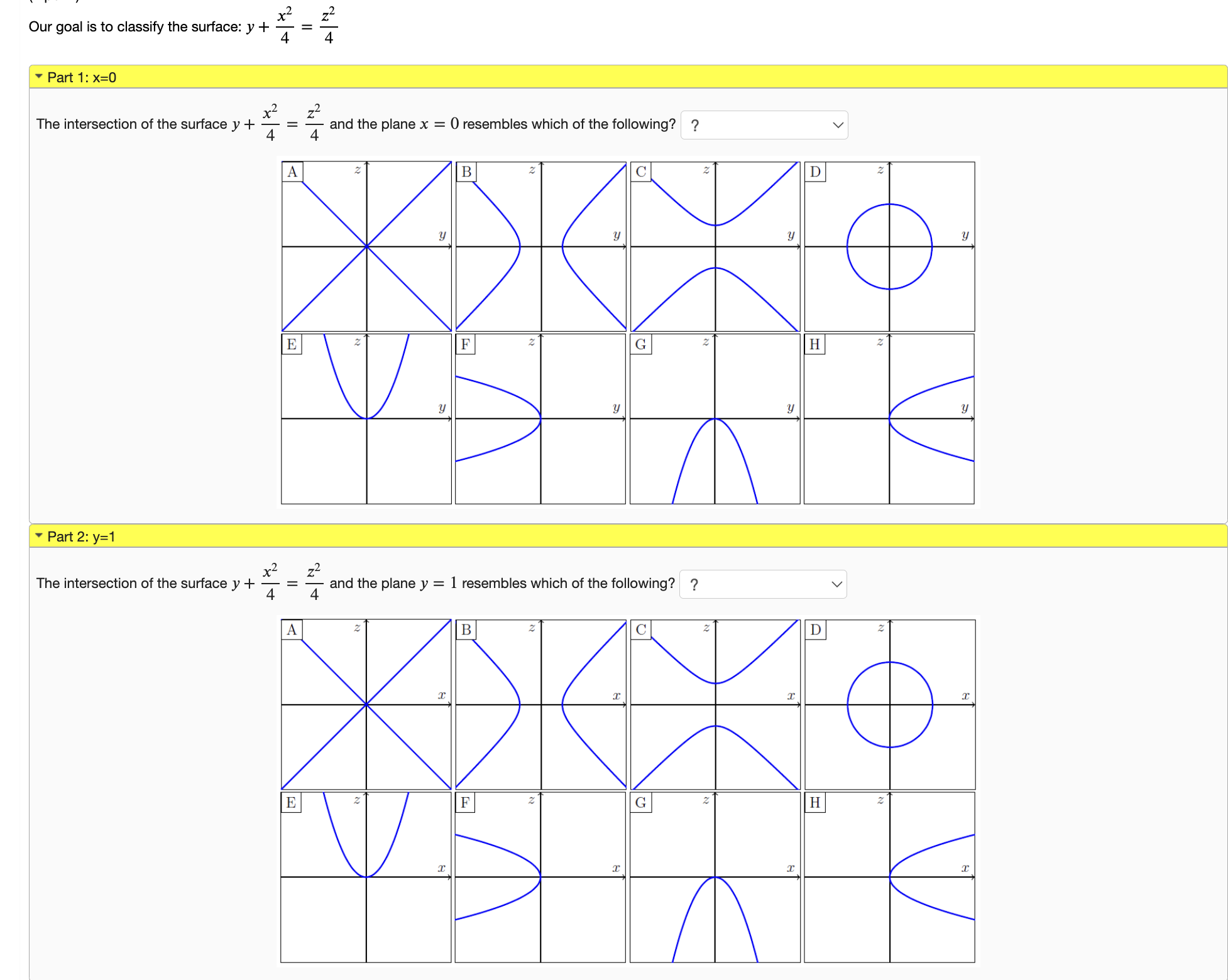 Solved Our goal is to classify the surface: y+4x2=4z2 - Part | Chegg.com