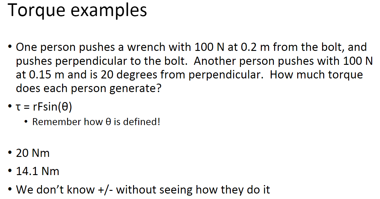 Solved Torque examples • One person pushes a wrench with 100 | Chegg.com