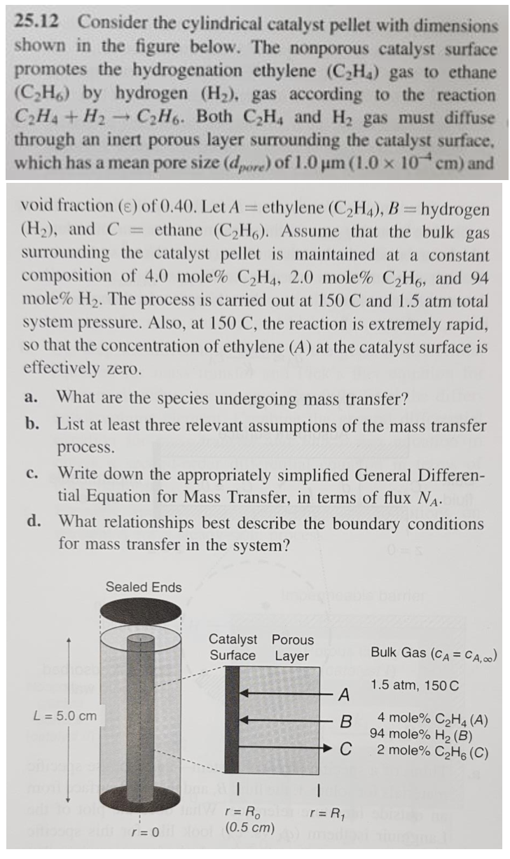 Solved 25.12 Consider the cylindrical catalyst pellet with | Chegg.com