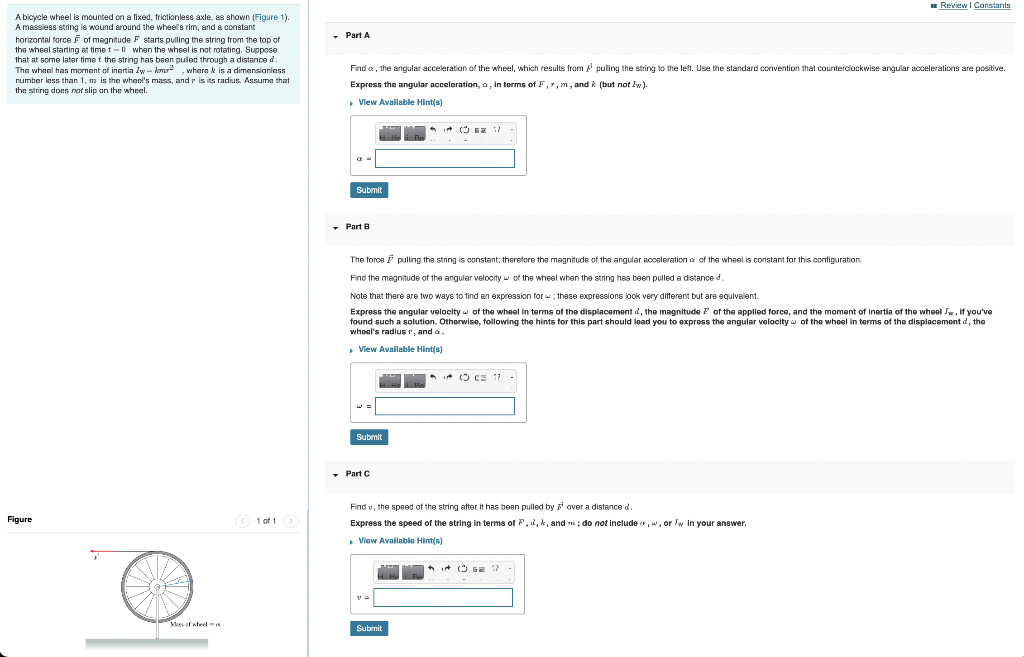 Solved Review Constants - Part A A bicycle wheel is mounted | Chegg.com