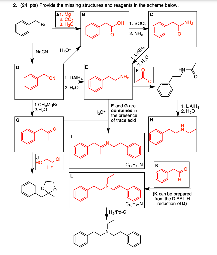 Solved 2. (24 pts) Provide the missing structures and | Chegg.com