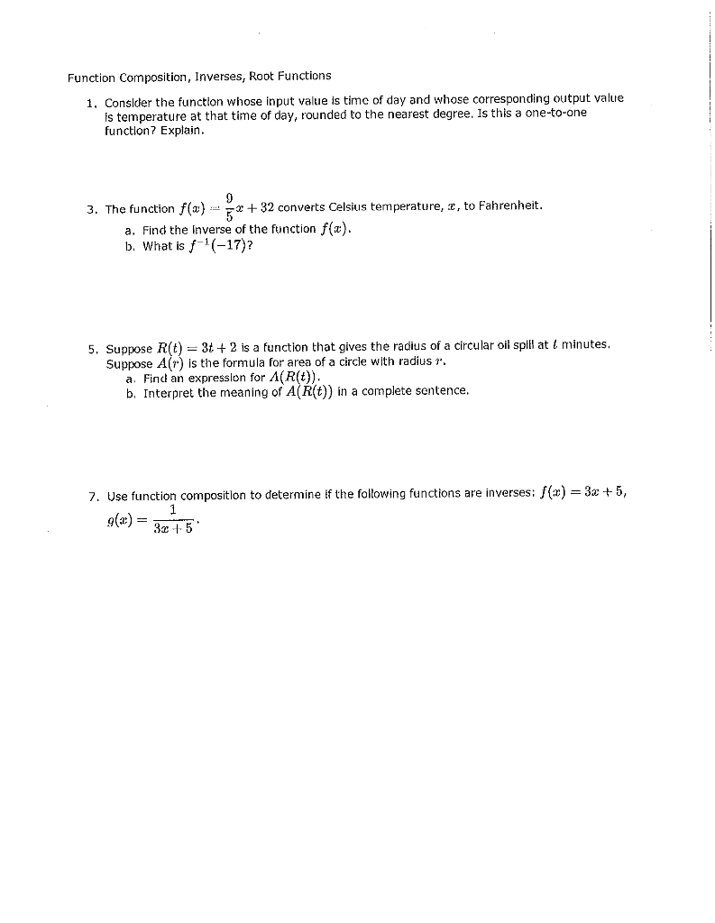 Solved Function Composition, Inverses, Root Functions 1. | Chegg.com