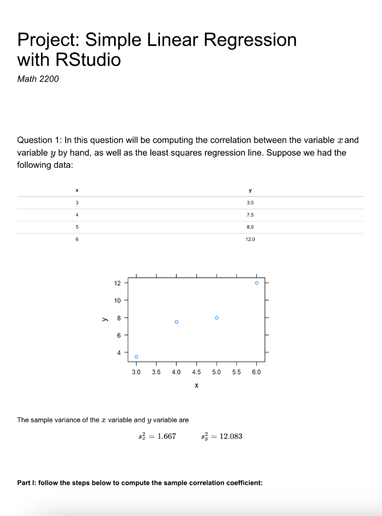 Solved Project: Simple Linear Regression with RStudio Math | Chegg.com