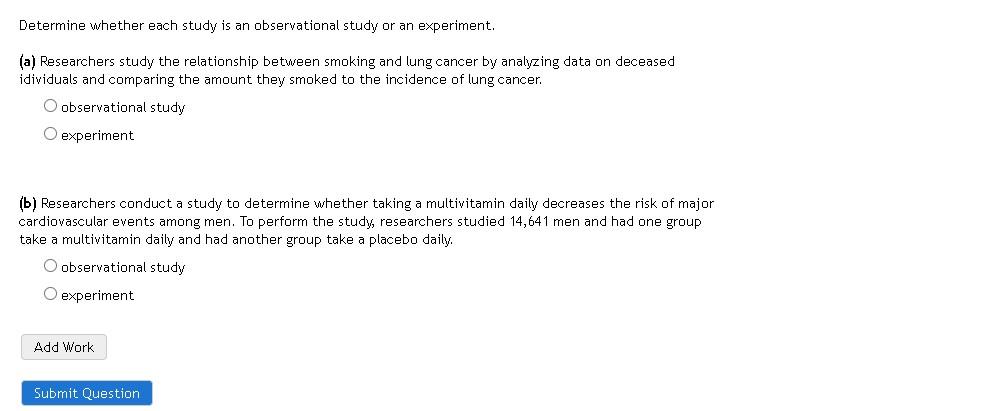 Solved Determine whether each study is an observational | Chegg.com