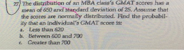 Solved 27 The distribution of an MBA class's GMAT scores has | Chegg.com