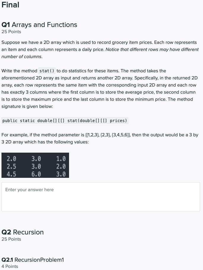 Solved Final Q1 Arrays and Functions 25 Points Suppose we | Chegg.com