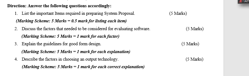 Solved (5 Marks) (5 Marks) Direction: Answer the following | Chegg.com
