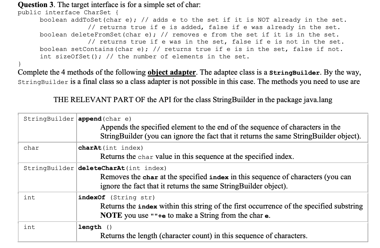 Solved Question 3. The target interface is for a simple set | Chegg.com
