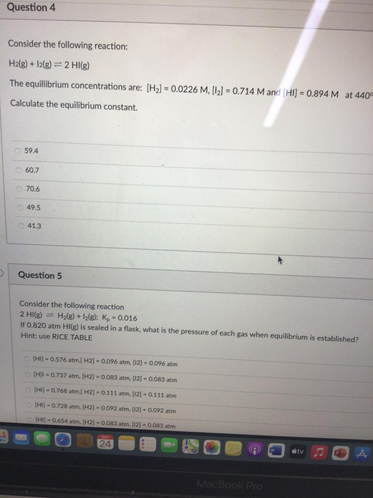 Solved Consider the following reaction: H2( g)+I2( g)⇌2HI(g) | Chegg.com