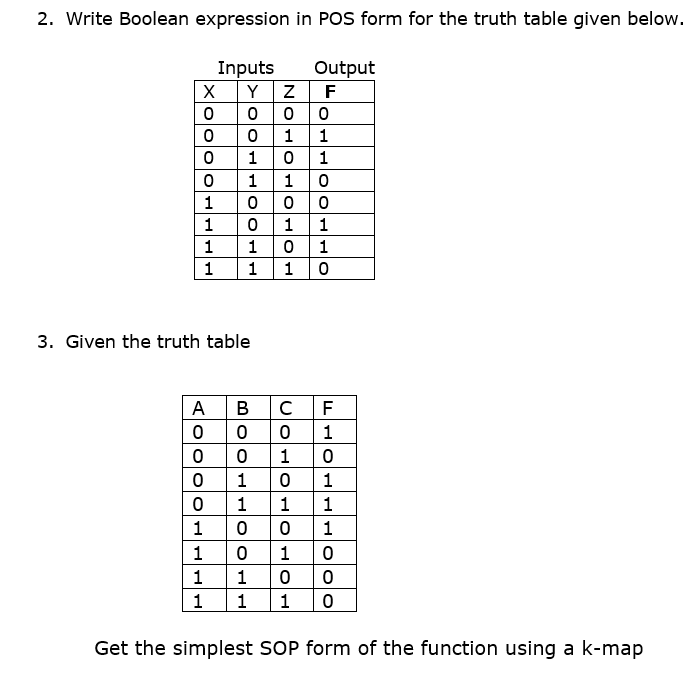 Solved 2 Write Boolean Expression In Pos Form For The Truth 6453