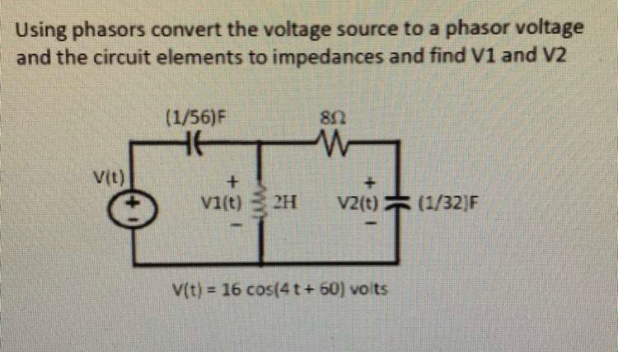 Solved Using phasors convert the voltage source to a phasor | Chegg.com
