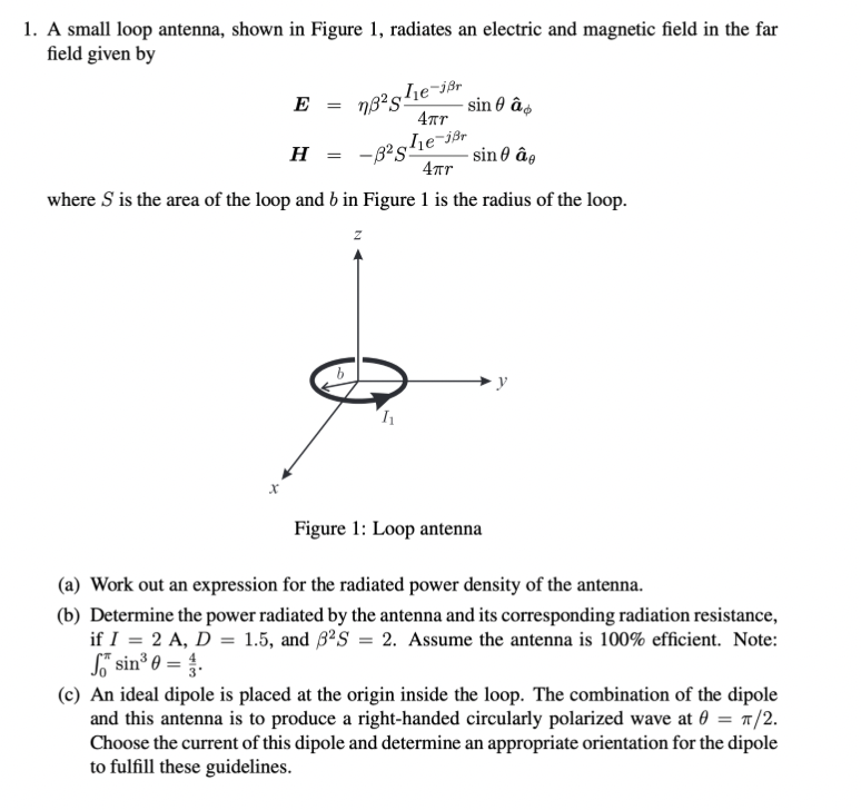 1. A small loop antenna, shown in Figure 1, radiates | Chegg.com