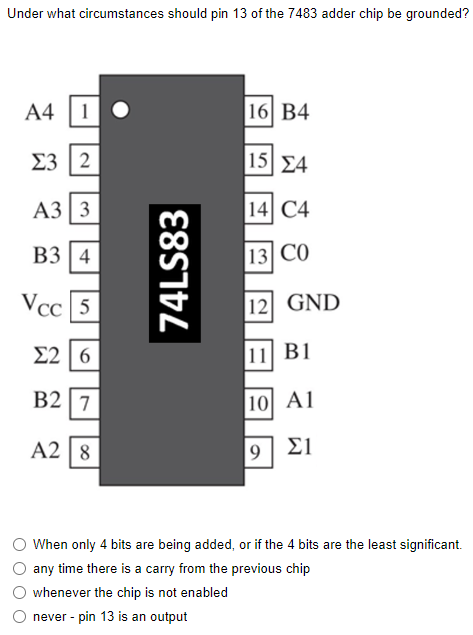 Solved Under what circumstances should pin 13 of the 7483 | Chegg.com