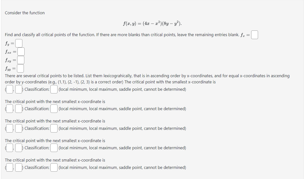Solved Consider The Function F X Y 4x−x2 8y−y2 Find And
