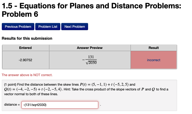 Solved 1.5 - Equations for Planes and Distance Problems: | Chegg.com