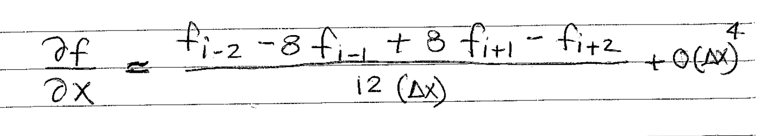 Solved ∂x∂f≃12(Δx)fi−2−8fi−1+8fi+1−fi+2+θ(Δx)4 | Chegg.com